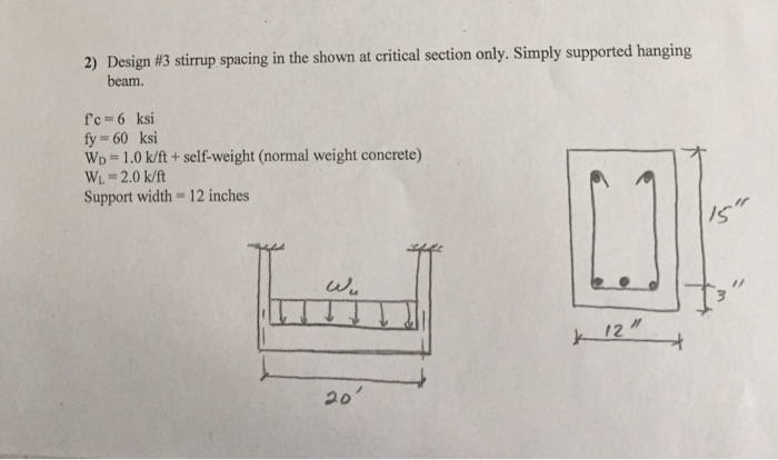 Solved 2) Design #3 stirrup spacing in the shown at critical | Chegg.com