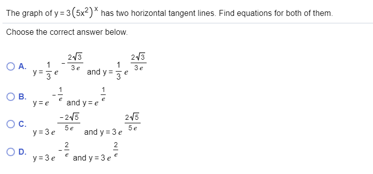 Solved The graph of y 35x)has two horizontal tangent lines. | Chegg.com