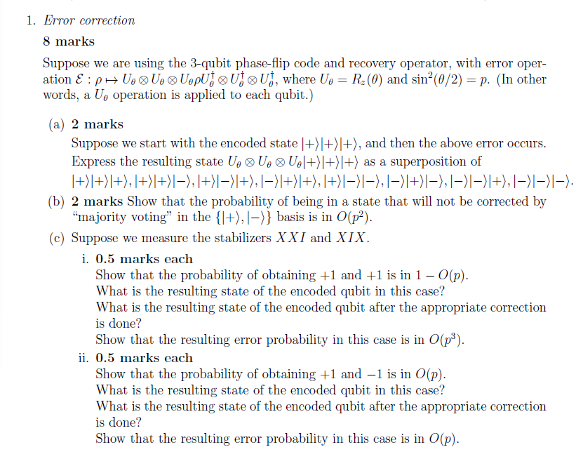 1. Error correction 8 marks Suppose we are using the | Chegg.com