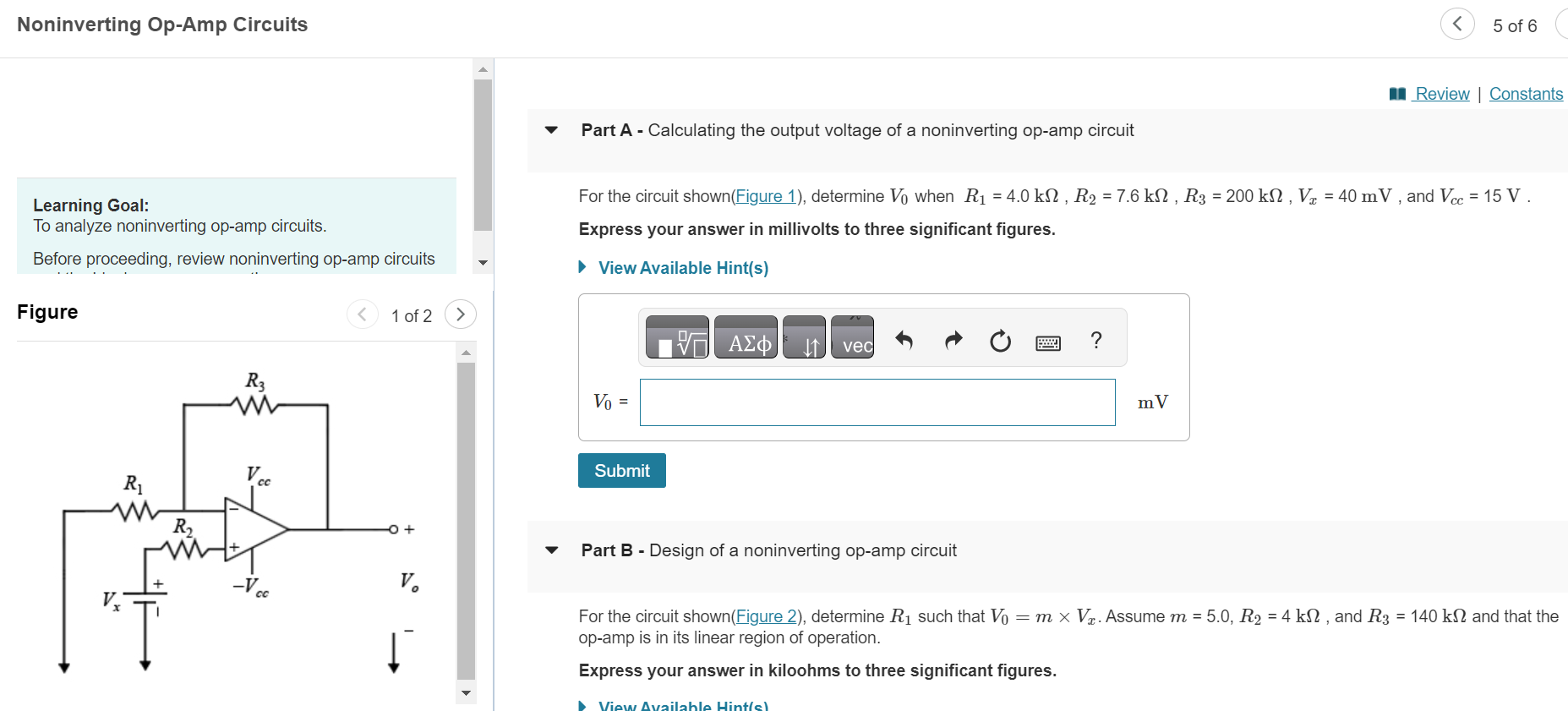 Solved Noninverting Op-Amp Circuits 5 of 6 Review | | Chegg.com