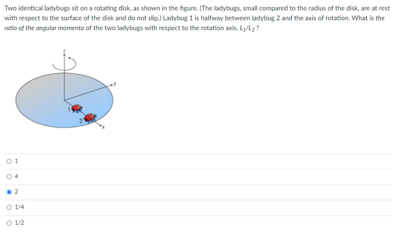 Solved Two identical ladybugs sit on a rotating disk, as | Chegg.com