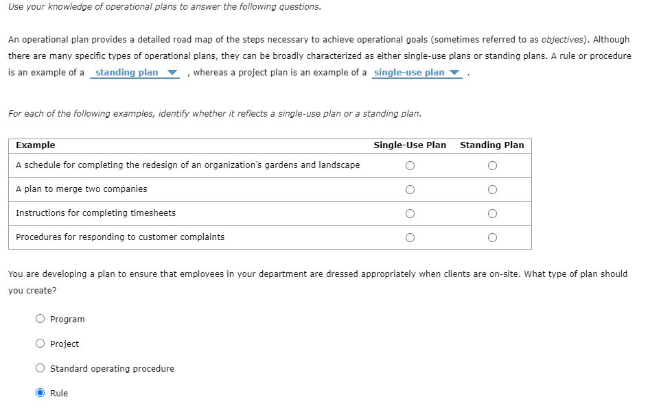 Solved Use your knowledge of operational plans to answer the | Chegg.com