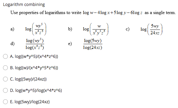 Solved Logarithm combining Use properties of logarithms to | Chegg.com