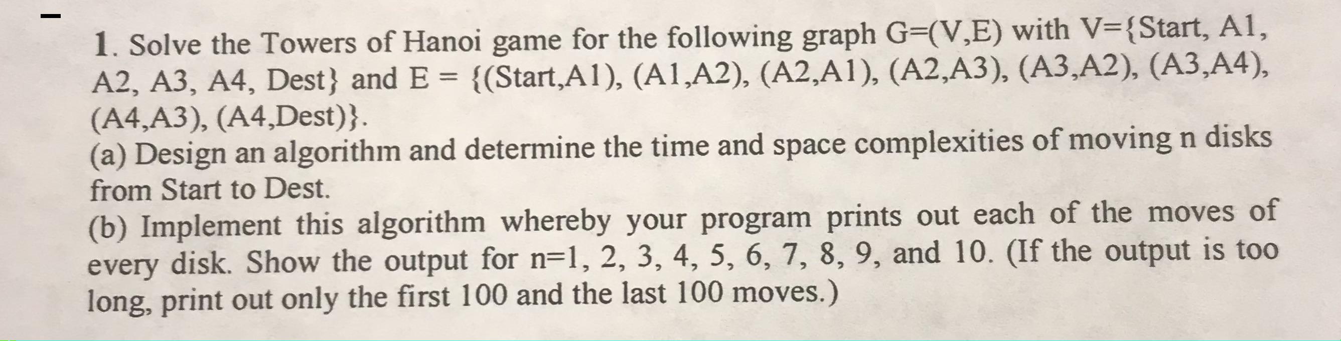 Solved - 1. Solve the Towers of Hanoi game for the following | Chegg.com
