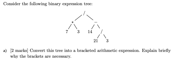 Solved Consider the following binary expression tree: 7 3 14 | Chegg.com