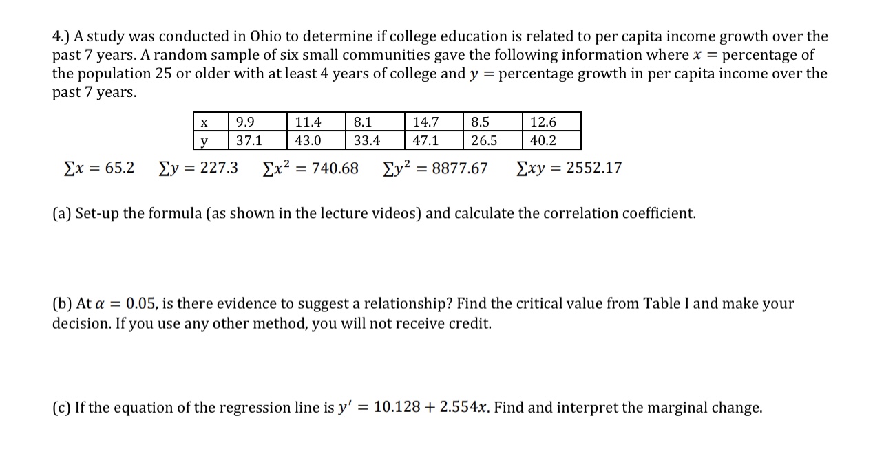 Solved 4.) A study was conducted in Ohio to determine if | Chegg.com