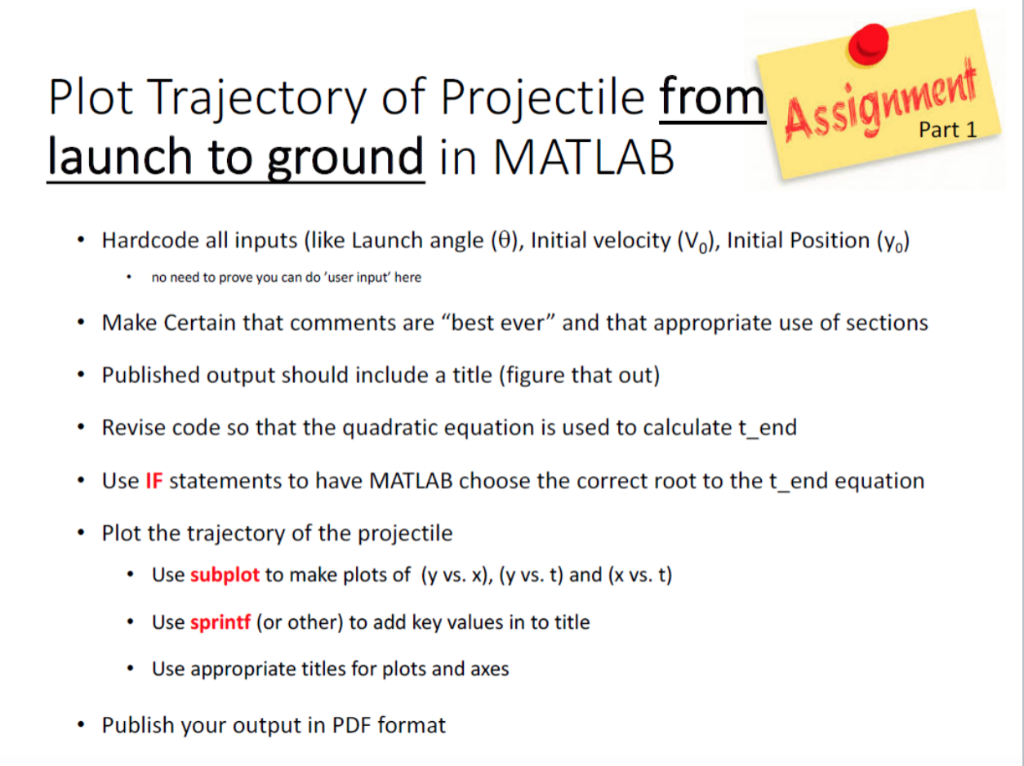 Solved Plot Trajectory of Projectile from Assignment launch | Chegg.com