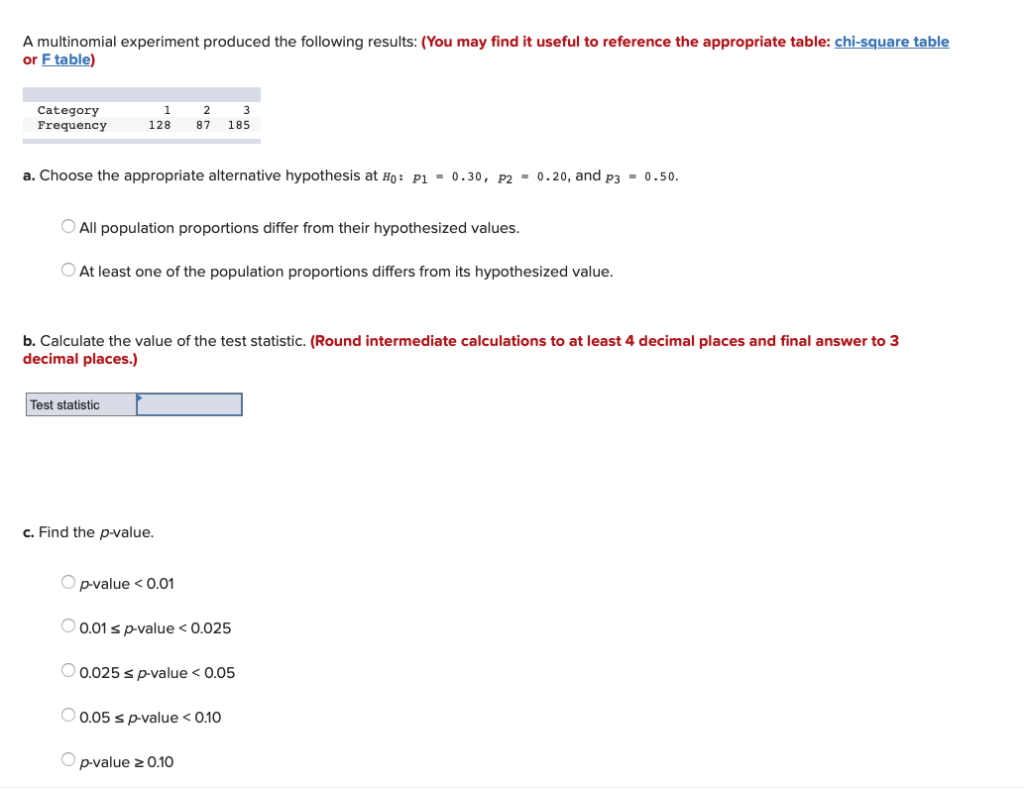 Solved A multinomial experiment produced the following | Chegg.com