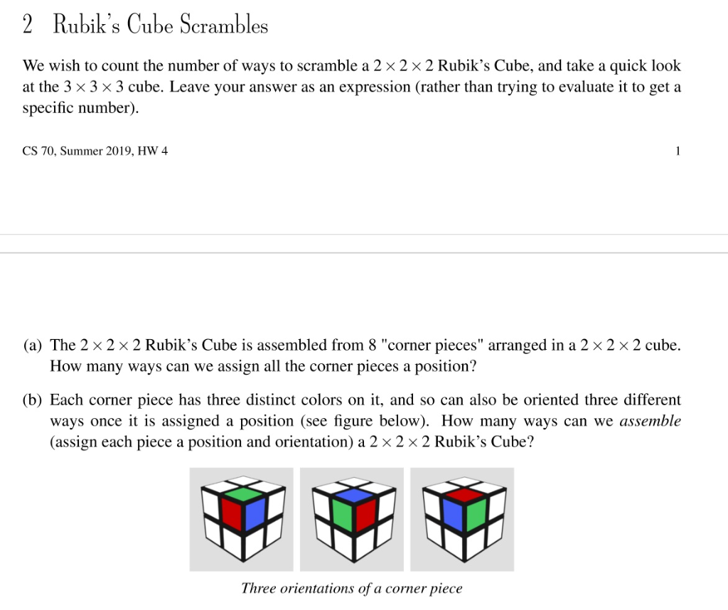2 Rubik's Cube Scrambles We wish to count the number | Chegg.com