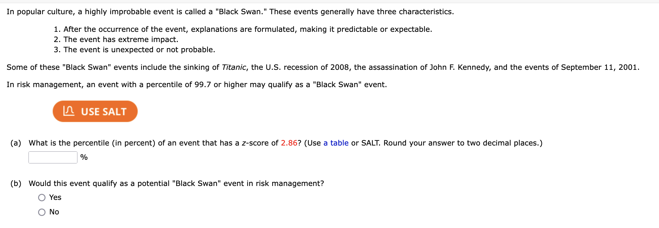 Solved In popular culture, a highly improbable event is | Chegg.com