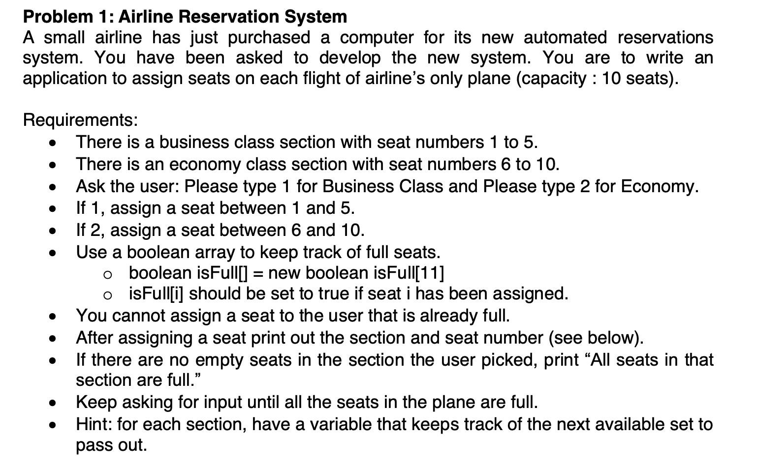 Solved Problem 1: Airline Reservation System A small airline | Chegg.com