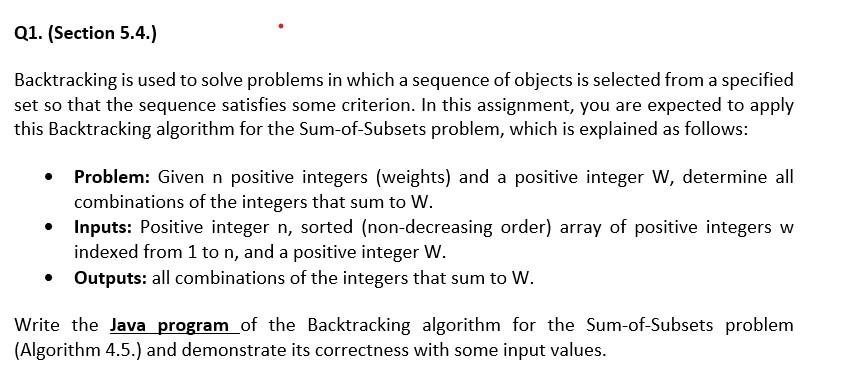 Solved Q1. (Section 5.4.) Backtracking is used to solve | Chegg.com