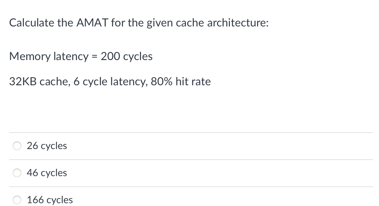 Solved Calculate the AMAT for the given cache architecture: | Chegg.com