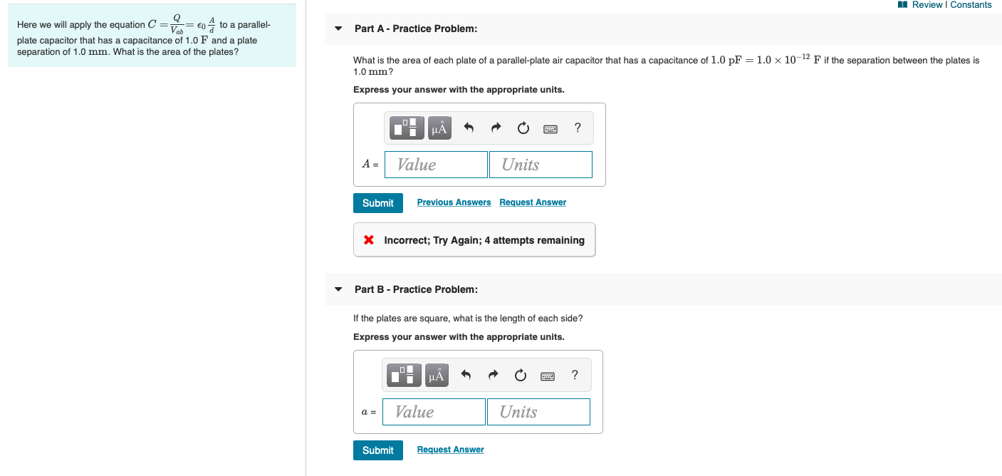 Solved A Review | Constants Part A - Practice Problem: = | Chegg.com