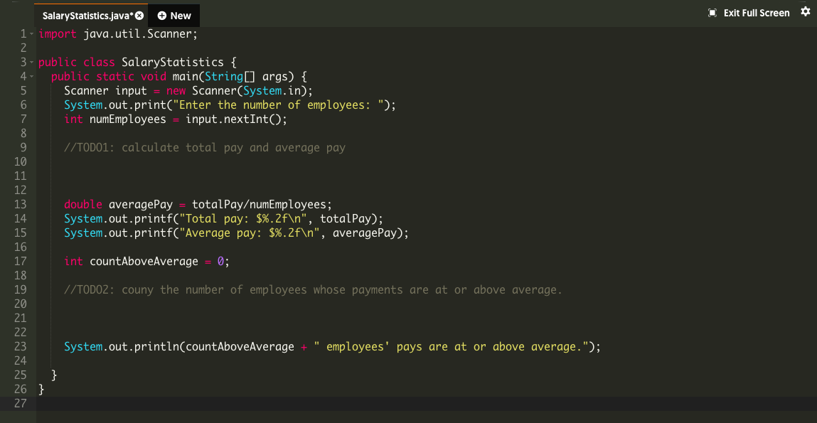Solved O Exit Full Screen SalaryStatistics.java* + New 1- | Chegg.com