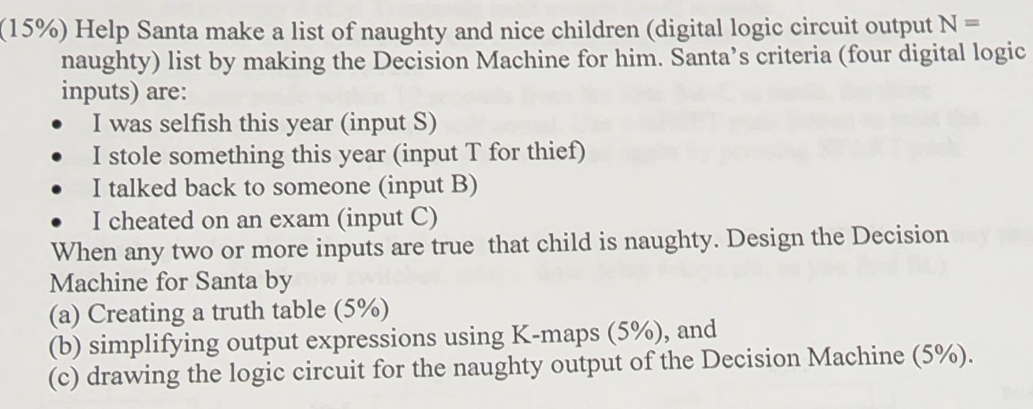 Solved 15% ) Help Santa make a list of naughty and nice | Chegg.com