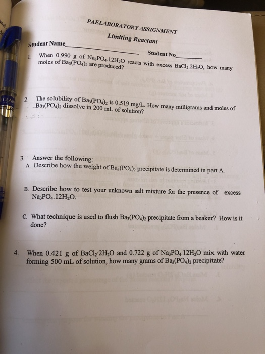 Solved PAELABORATORY ASSIGNMENT Limiting Reactant Student | Chegg.com