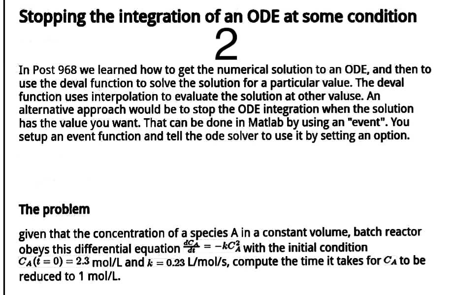 Solved Stopping the integration of an ODE at some condition | Chegg.com