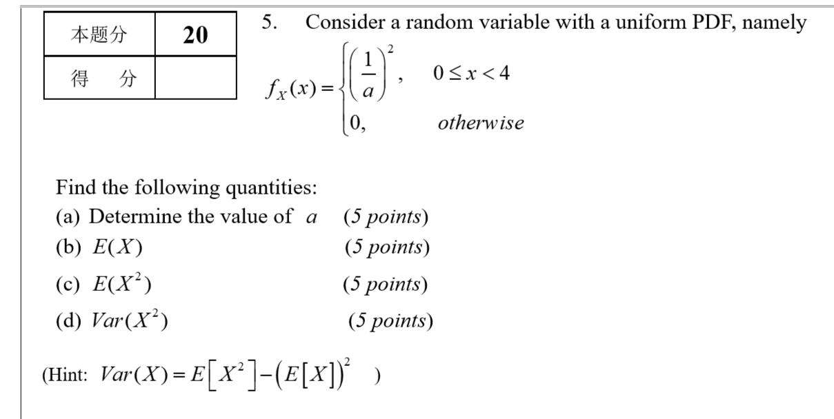 Solved 5. Consider a random variable with a uniform PDF, | Chegg.com