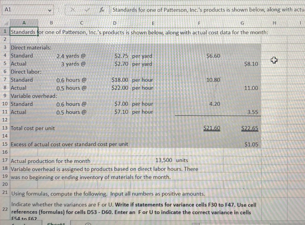 Solved ch8 excel Excel SIM: Basic Variance Analysis and the | Chegg.com