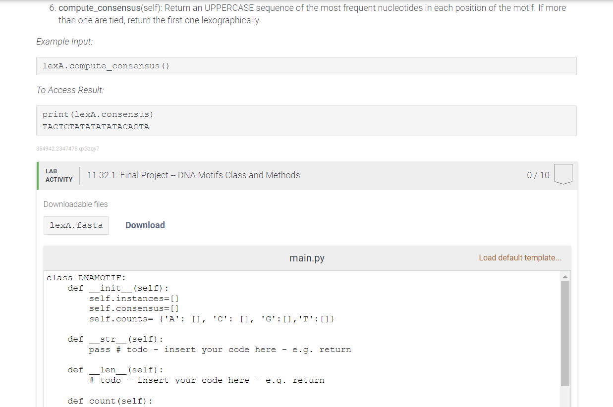 Solved 11.32 Final Project -- DNA Motifs Class and Methods | Chegg.com