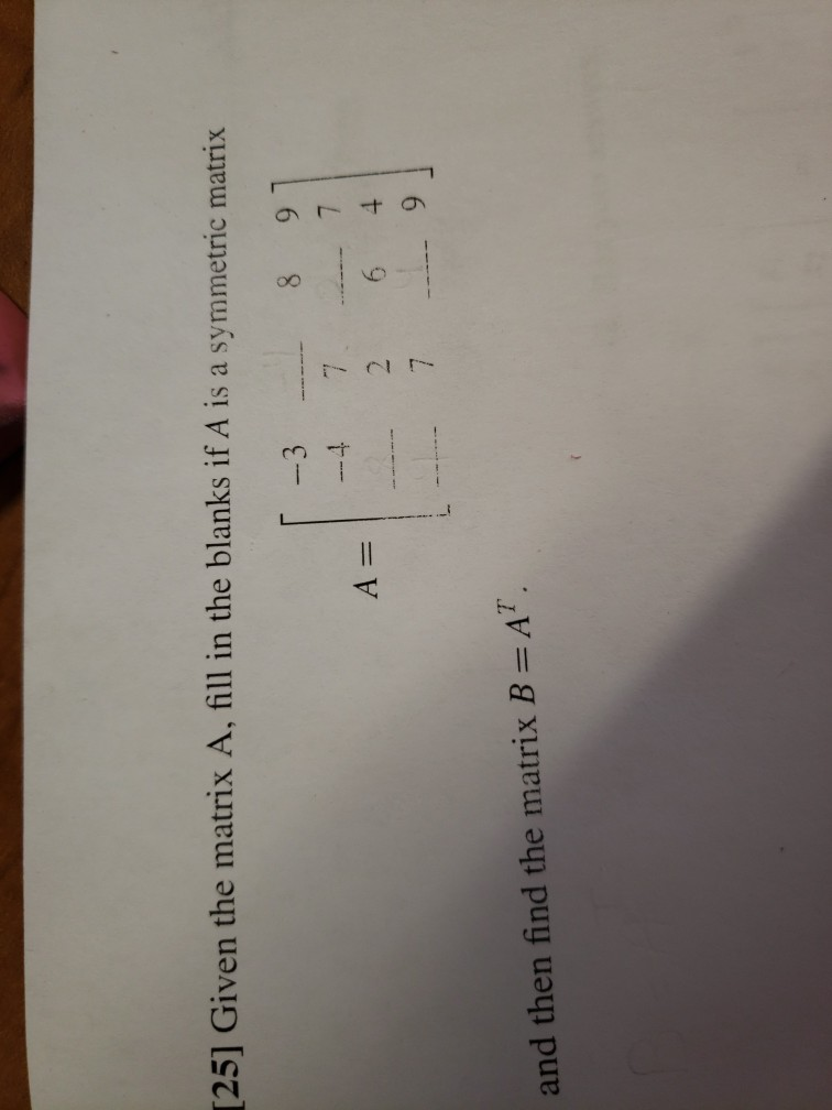 Solved [25] Given the matrix A, fill in the blanks if A is a | Chegg.com
