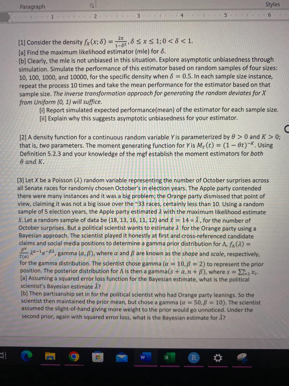 Solved [1] Consider the density fX(x;δ)=1−δ22x,δ≤x≤1;0