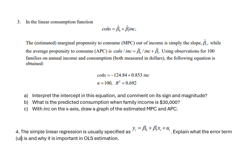 Solved In the linear consumption function ﻿cons | Chegg.com