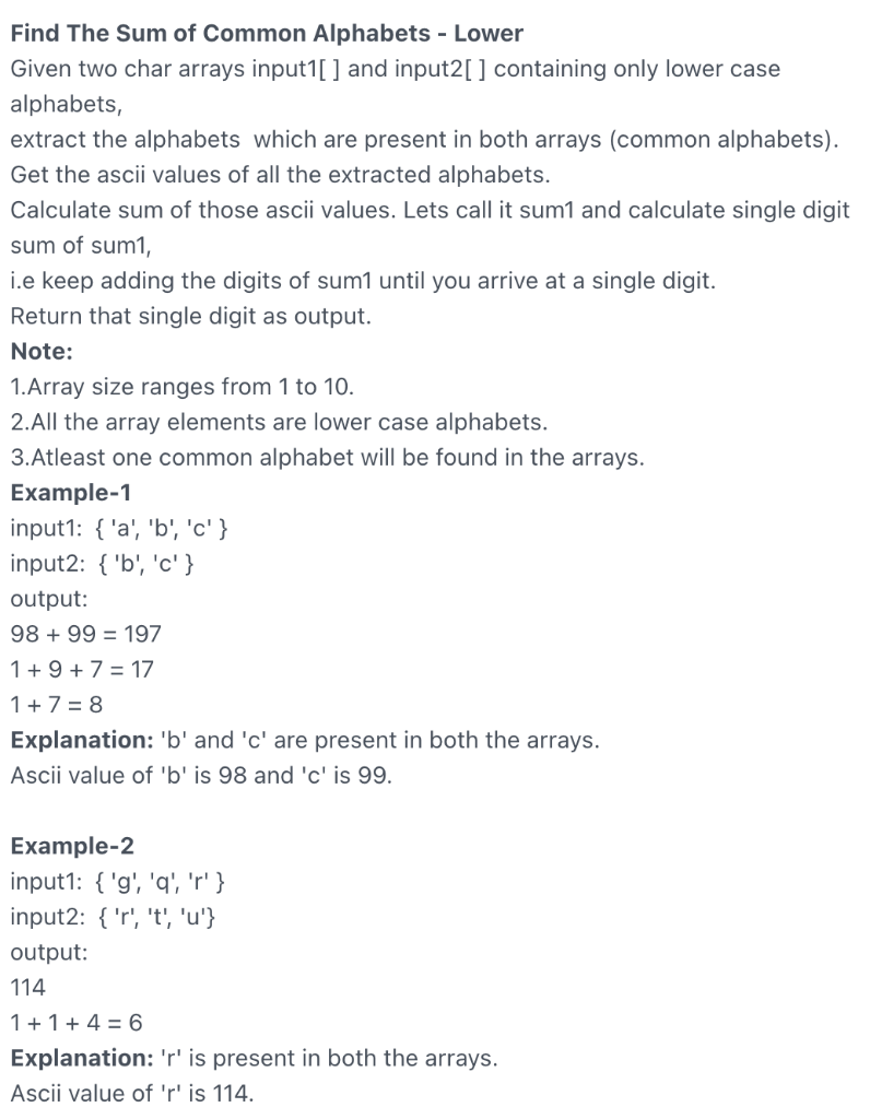 Solved Find The Sum of Common Alphabets - Lower Given two | Chegg.com
