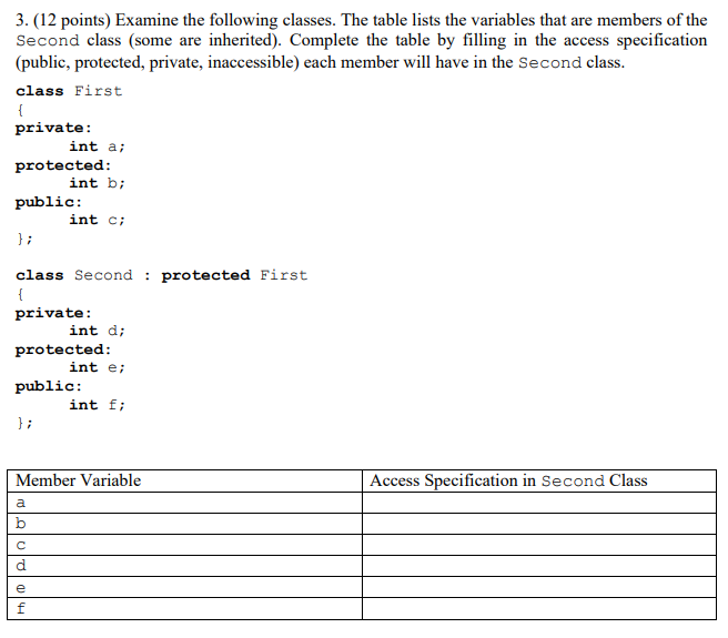 Solved 3.(12 points) Examine the following classes. The | Chegg.com