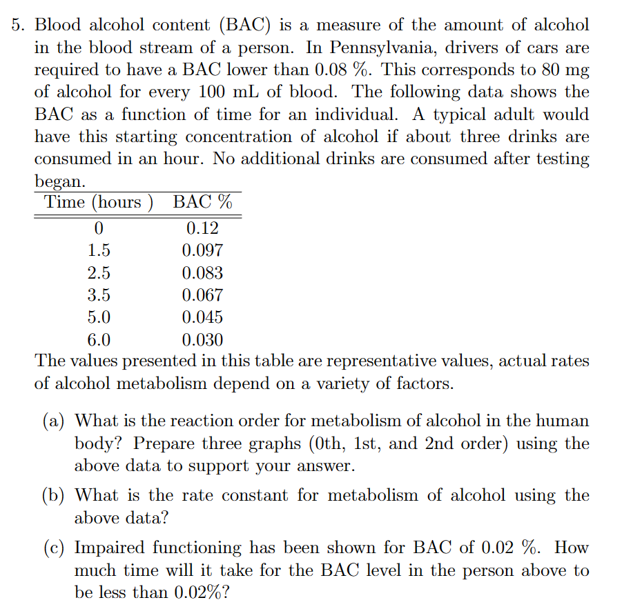 Solved Blood alcohol content (BAC) is a measure of the | Chegg.com