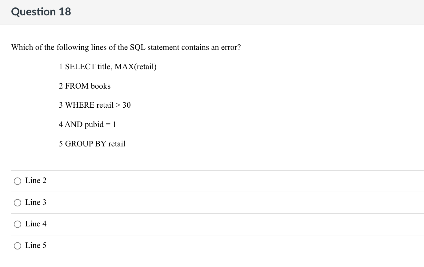 Solved Which of the following lines of the SQL statement | Chegg.com