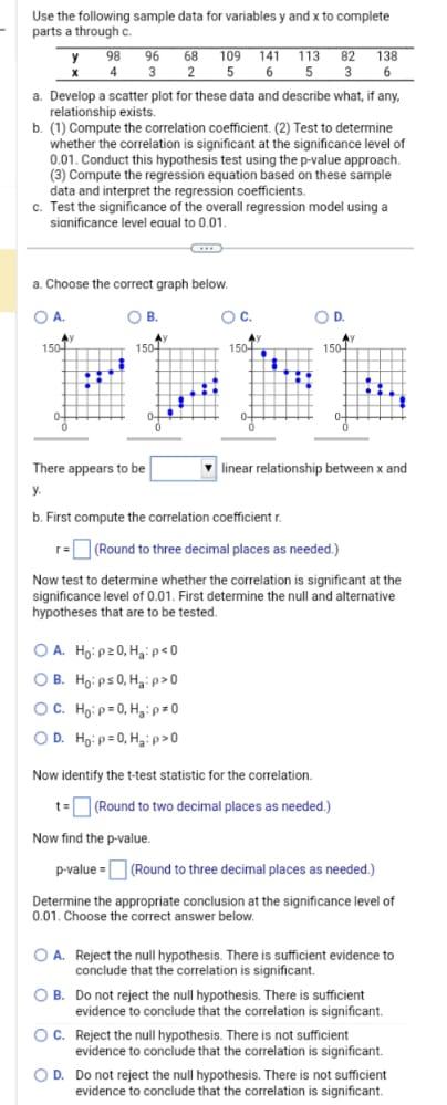 Solved Use the following sample data for variables y and x | Chegg.com