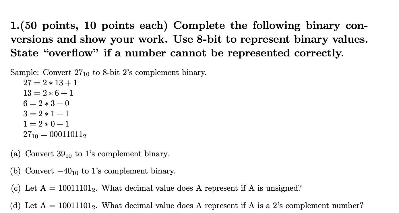 Solved 1.(50 points, 10 points each) Complete the following | Chegg.com