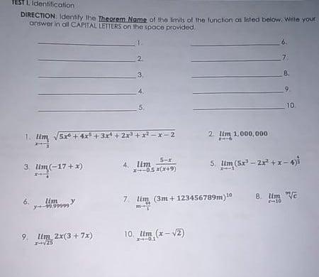 Solved TEST 1 Identification DIRECTION Identity the Theorem | Chegg.com