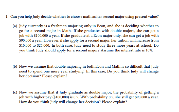 Solved 1. Can you help Judy decide whether to choose math as | Chegg.com