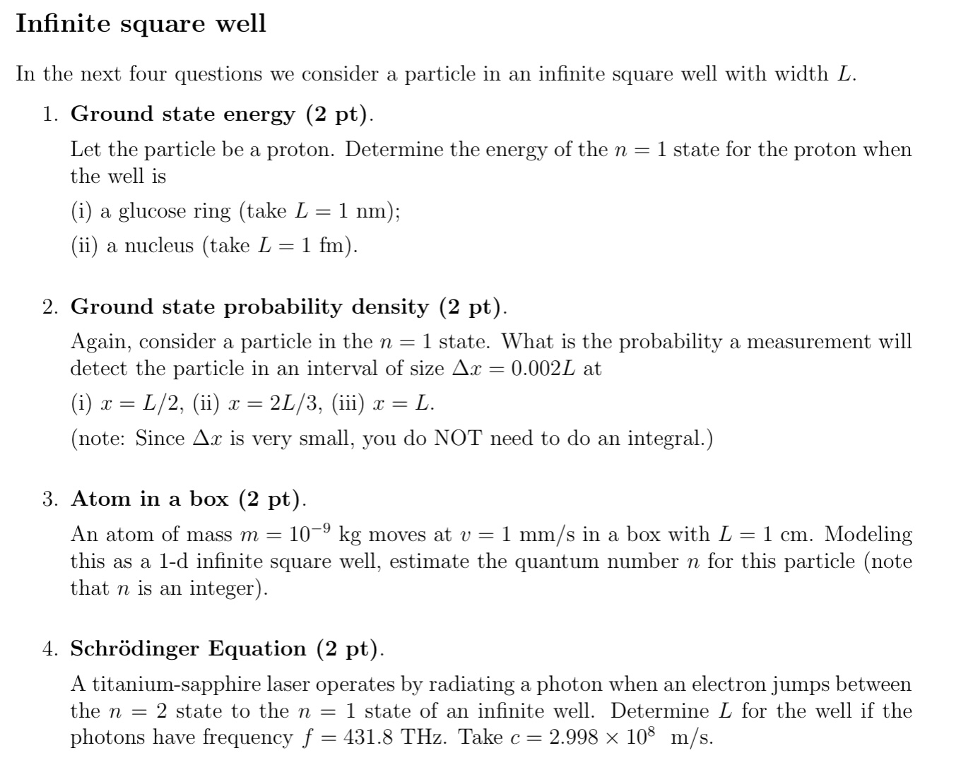Solved Infinite square well In the next four questions we | Chegg.com