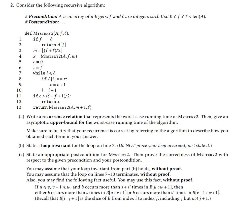 Solved 2. Consider the following recursive algorithm: # | Chegg.com
