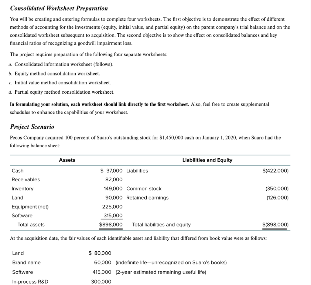 Solved Consolidated Worksheet Preparation You will be | Chegg.com