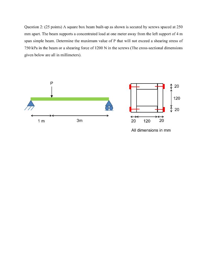 Solved Question 2: (25 points) A square box beam built-up as | Chegg.com