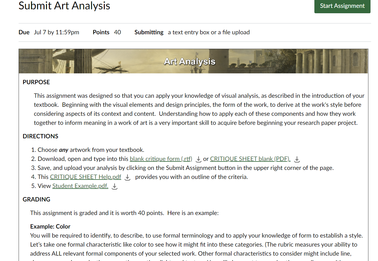 Submit Art Analysis Start Assignment Due Jul 7 by | Chegg.com