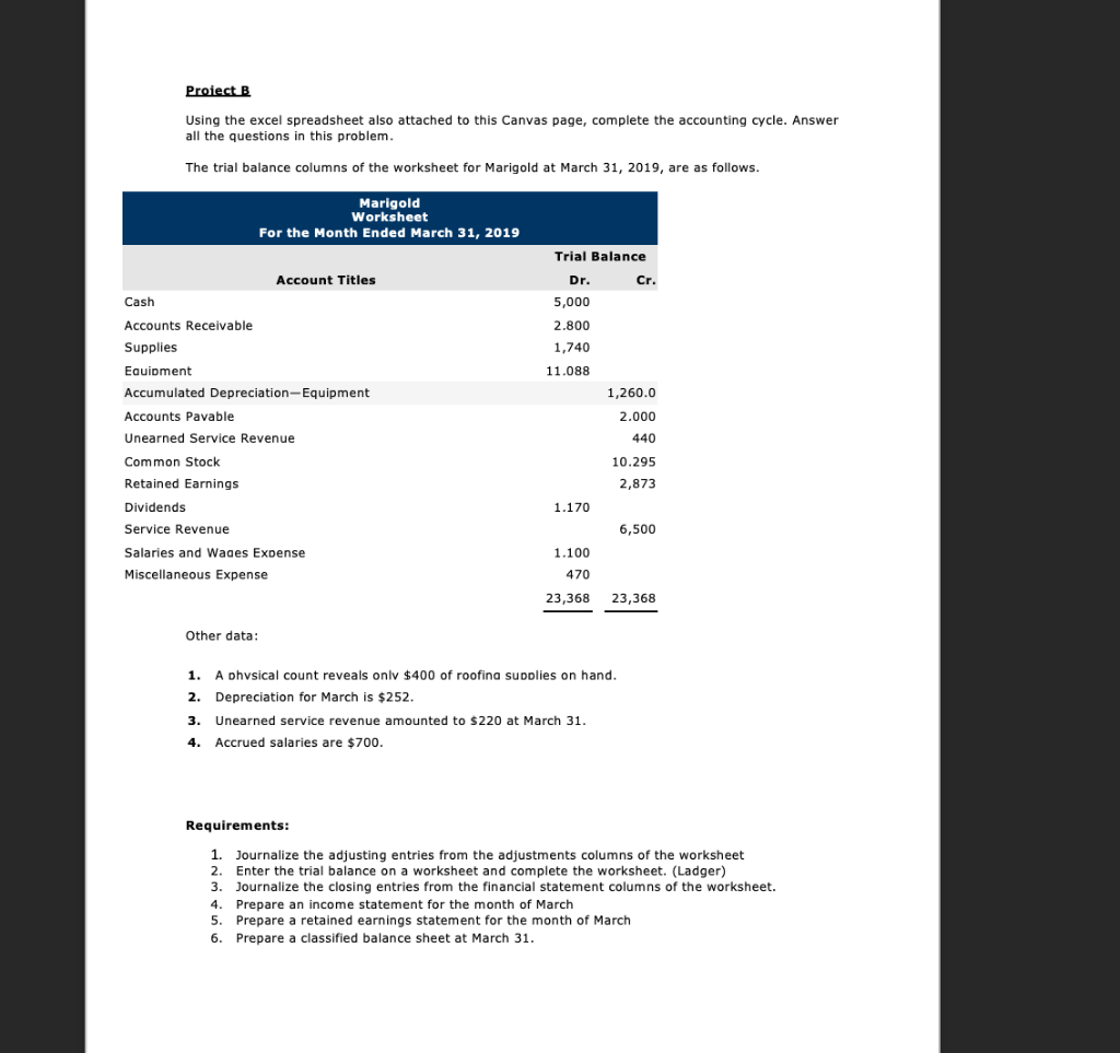 Solved Proiect B Using the excel spreadsheet also attached | Chegg.com