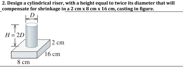 Solved 2. Design a cylindrical riser, with a height equal to | Chegg.com