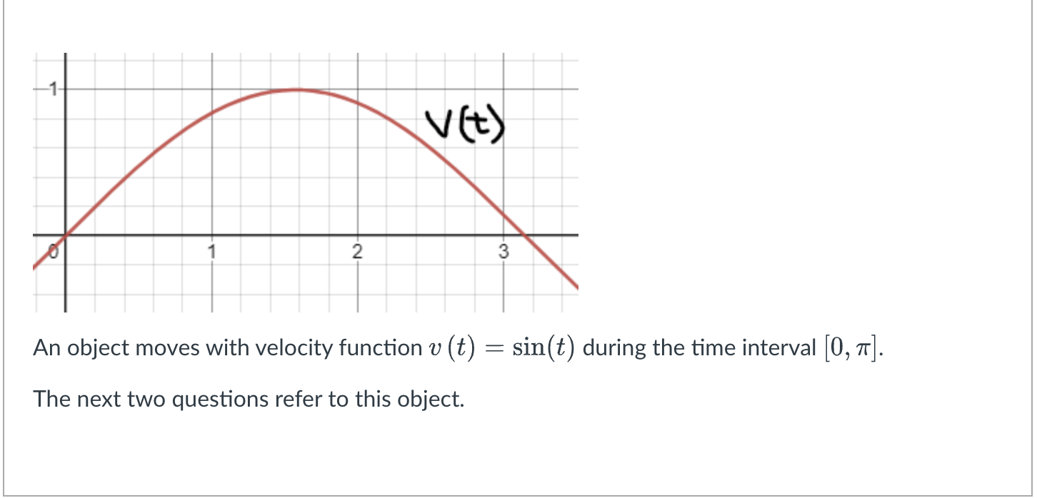 Solved An object moves with velocity function v(t)=sin(t) | Chegg.com