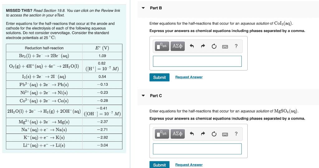 Solved Enter equations for the half-reactions that occur at | Chegg.com