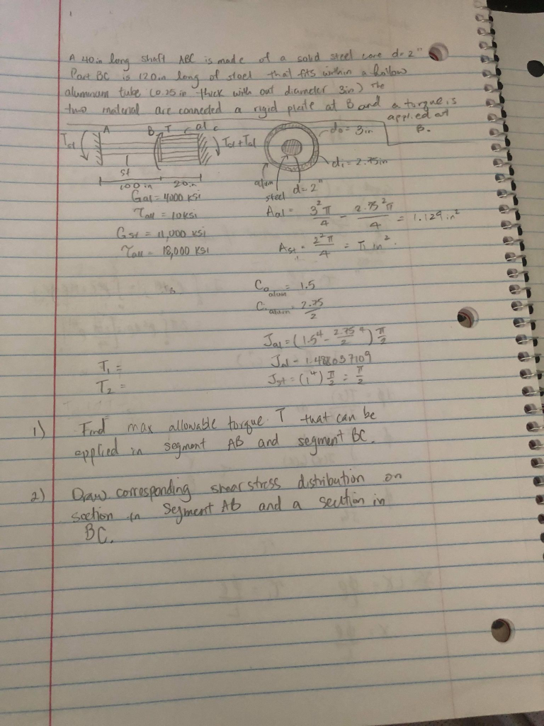 Solved A 40 in long shaft All is made of a solid steel core | Chegg.com