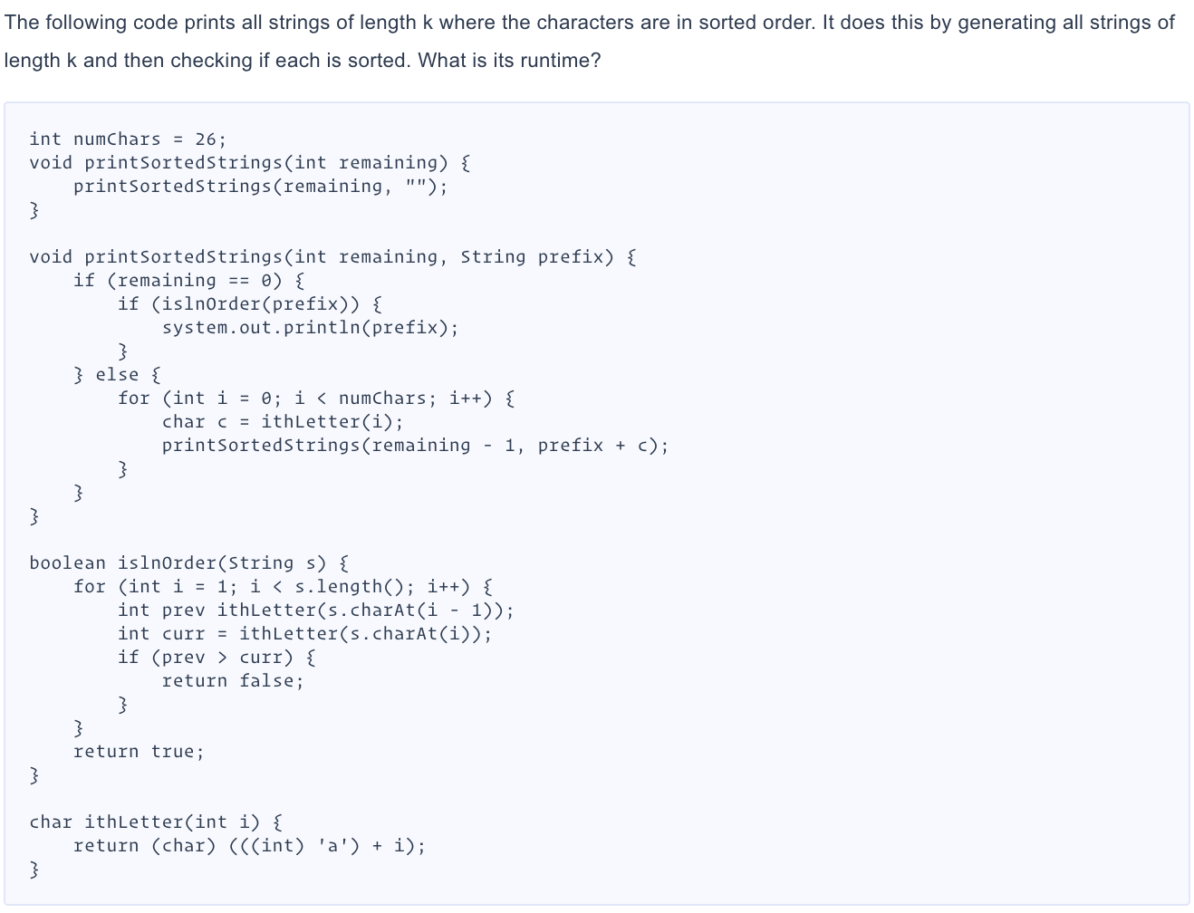 Solved The following code prints all strings of length k | Chegg.com