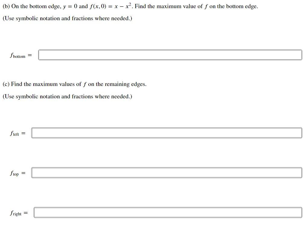 Solved Find the maximum of f(x, y) = x + y - x² - y2 - xy on | Chegg.com