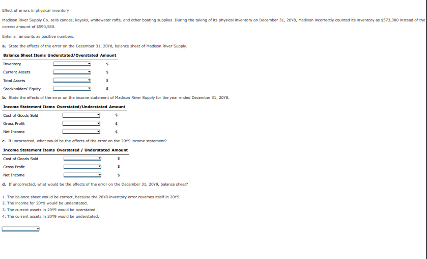 Solved Effect of errors in physical inventory Madison River | Chegg.com