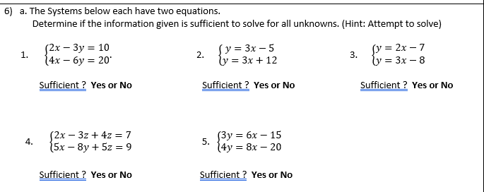 Solved 6) a. The Systems below each have two equations. | Chegg.com